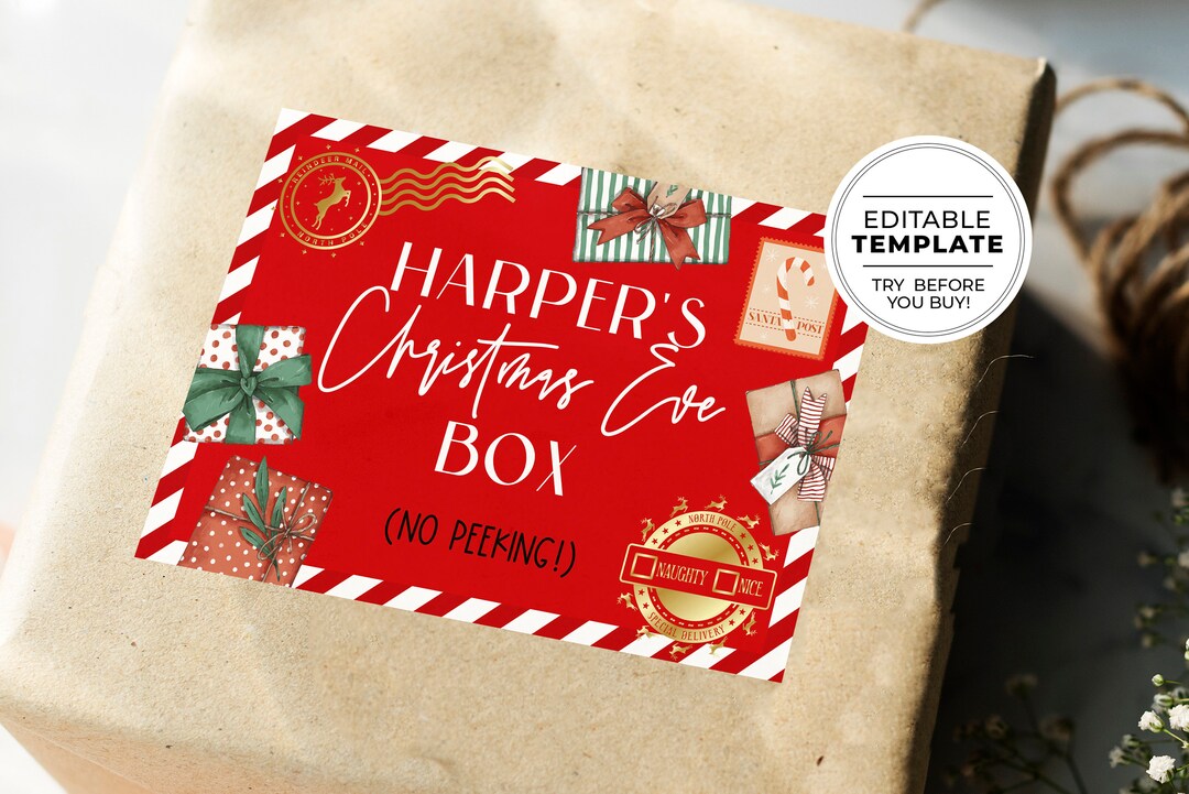 Christmas Eve Box Label, Christmas Gift Label, Night Before Christmas ...