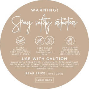 Minimalist Room Spray Warning Label Template, Printable Spray Safety ...
