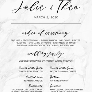 Classic Marble Wedding Order of Ceremony Sign | EDITABLE TEMPLATE ...