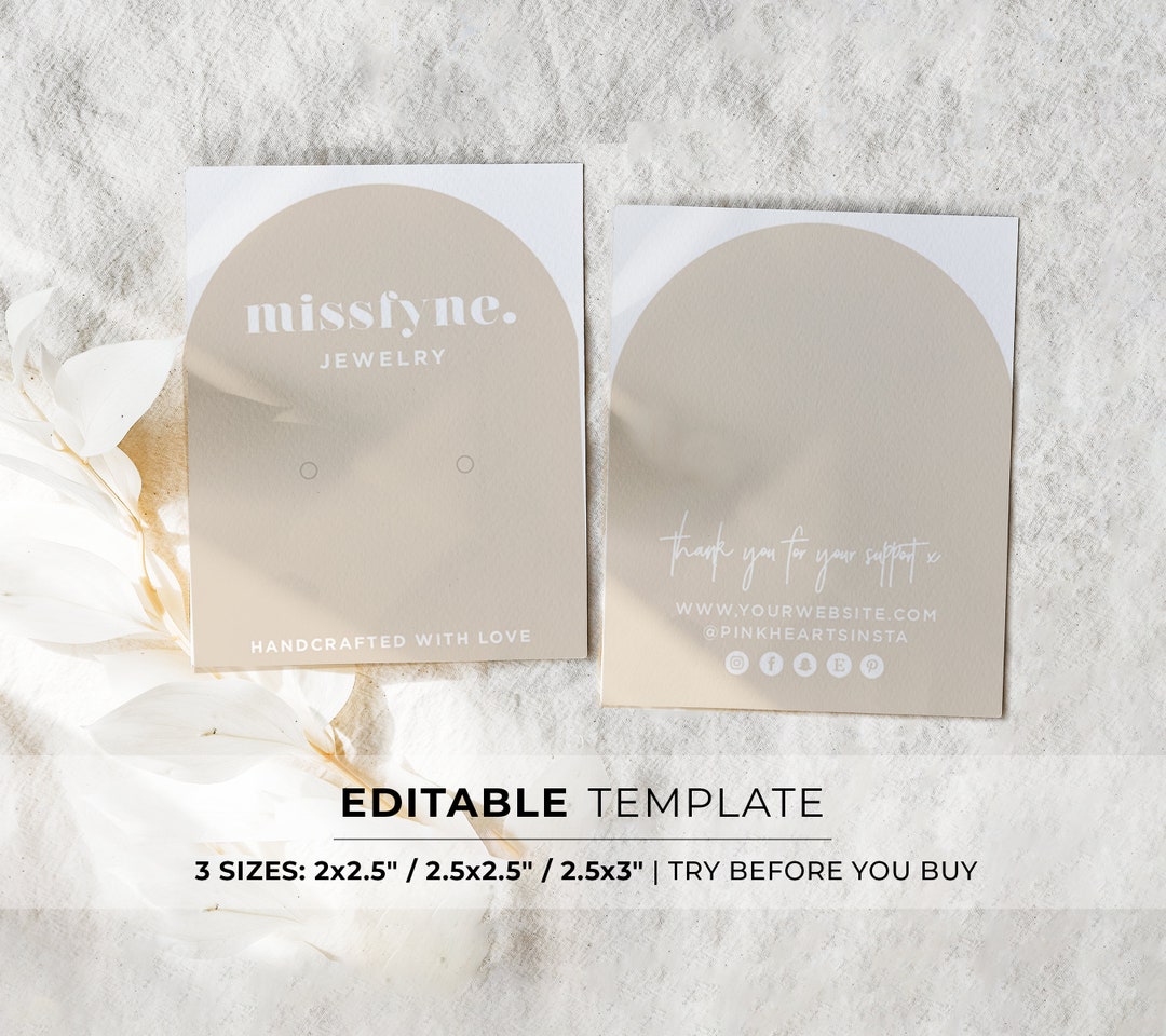 Editable Earring Display Card Template, 3 Sizes - 2x2.5
