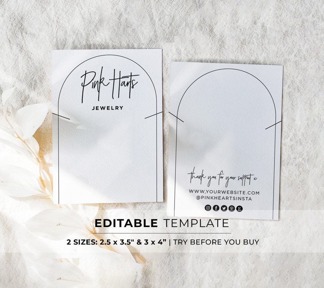 Editable Necklace Display Card Template, 2 Sizes: 2.5x3.5" / 3x4" #085 ...