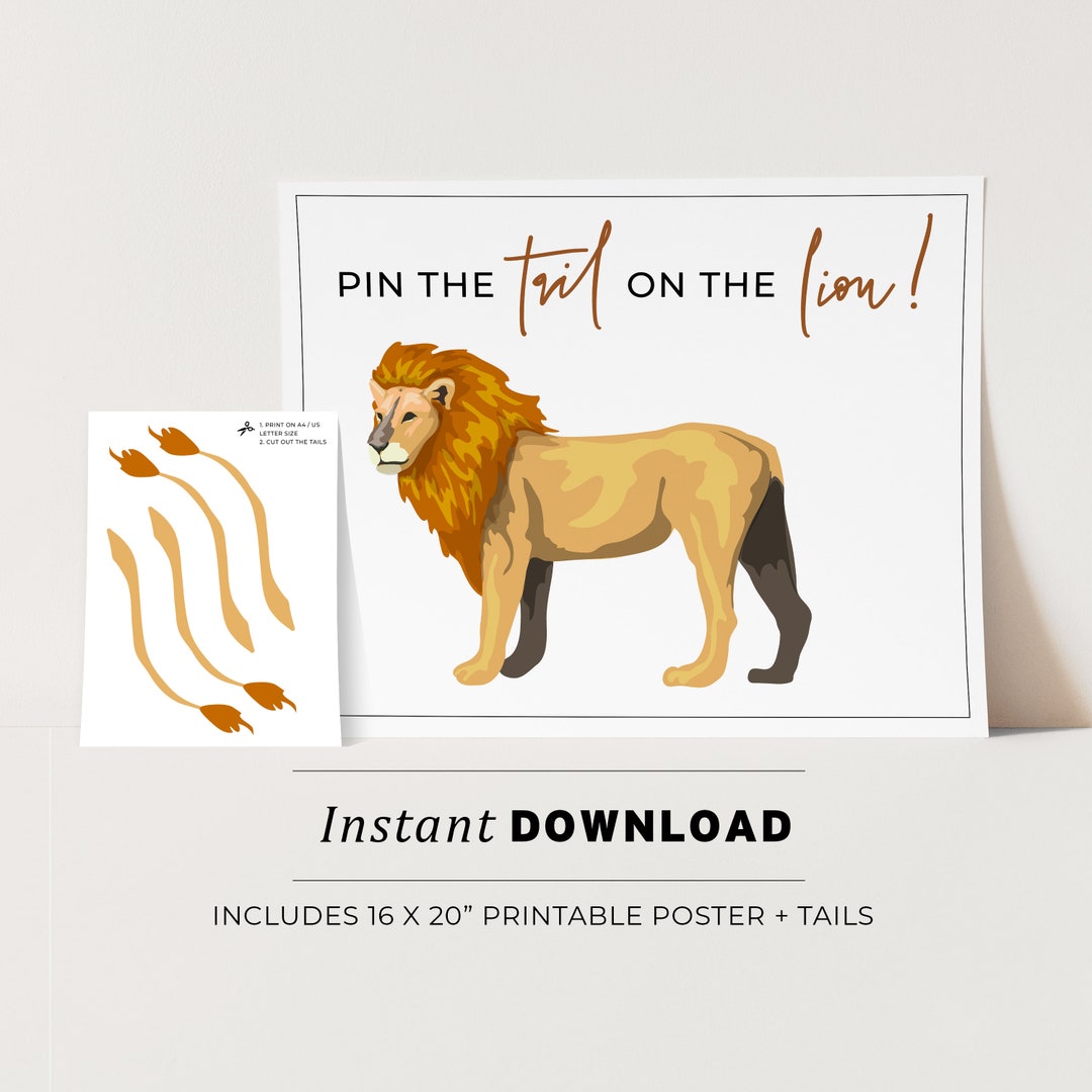 Pin the Tail on the Lion Kids Party Game Printable Poster, Birthday ...
