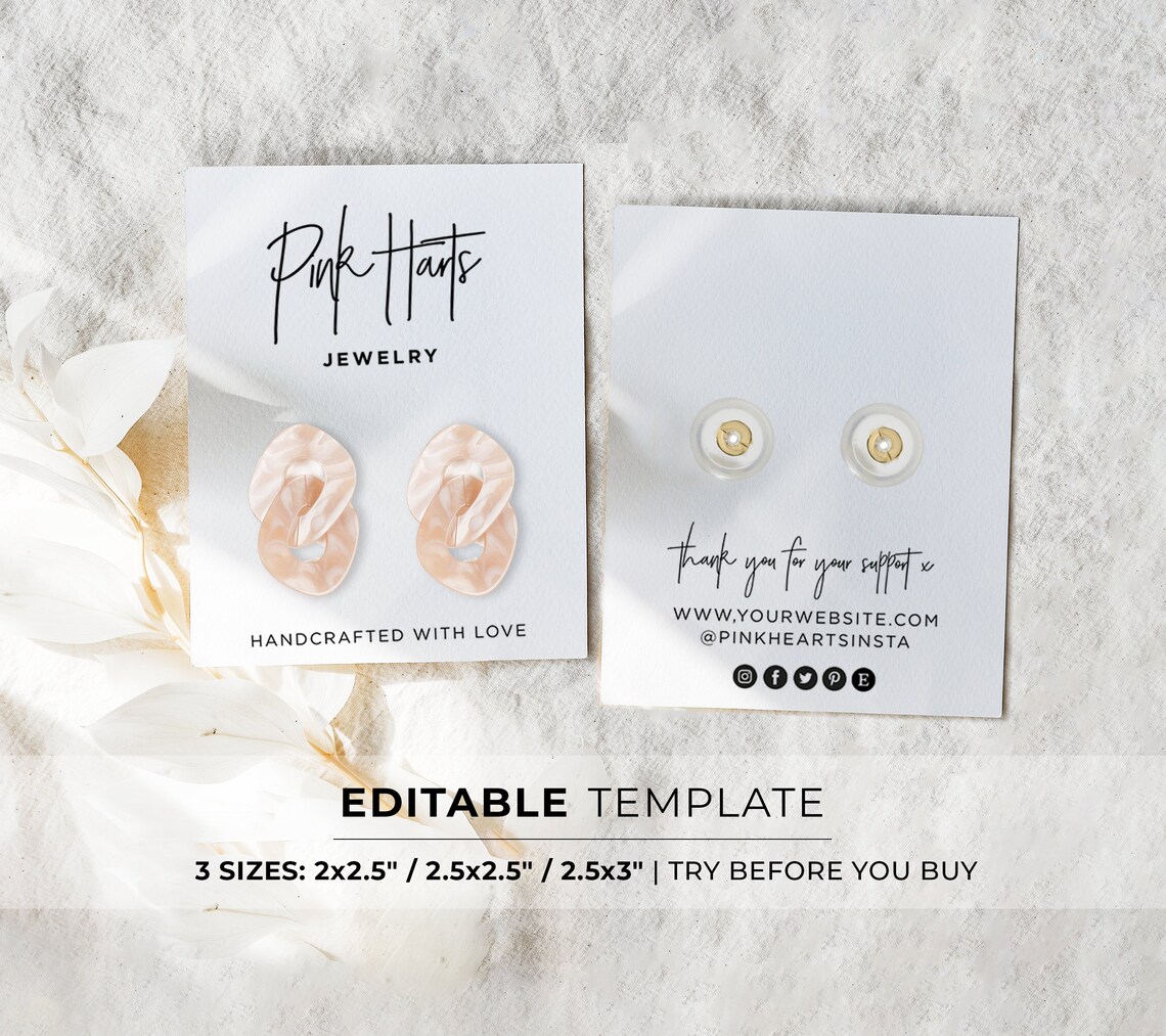 Editable Earring Display Card Template Minimalist 3 Sizes | Etsy