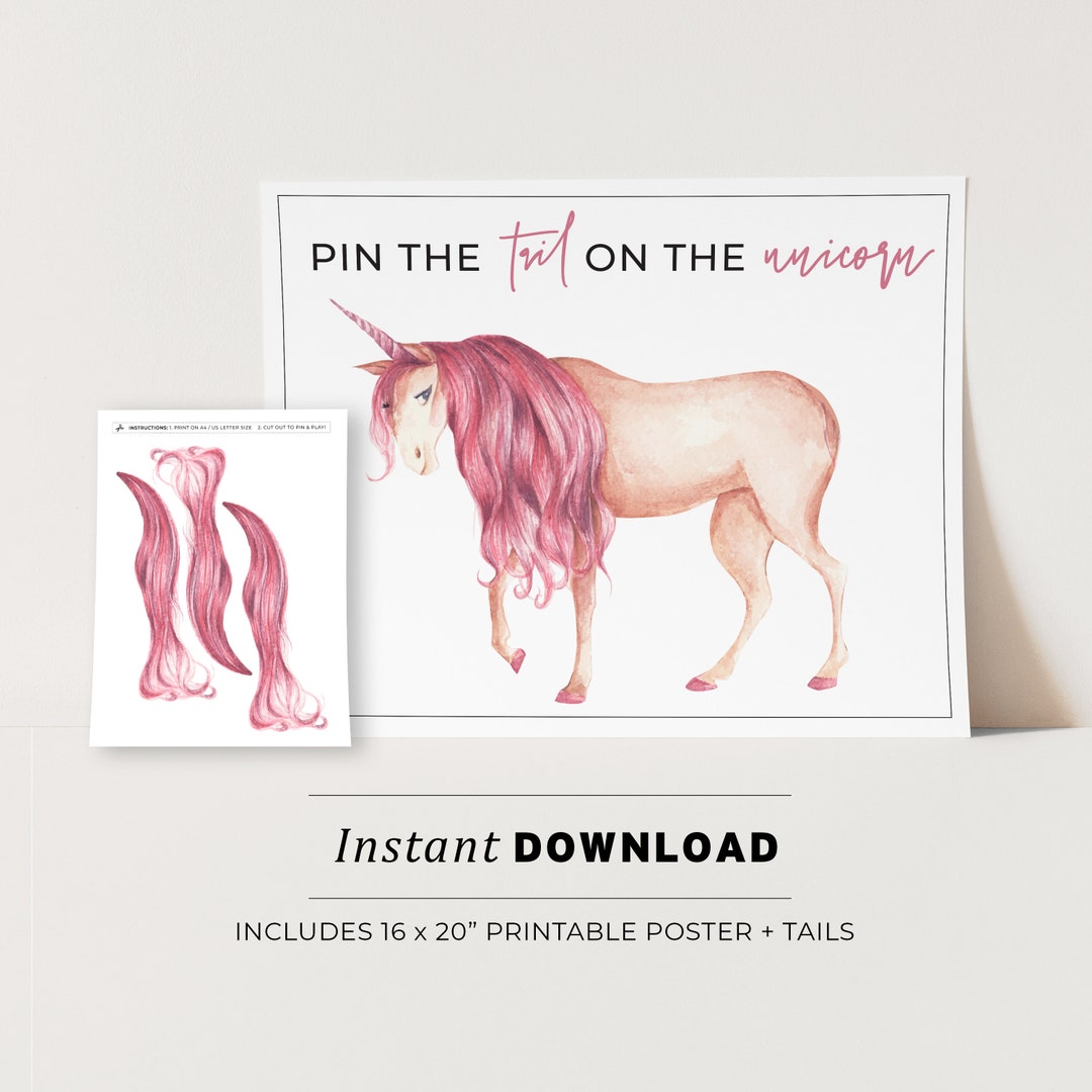 Pin the Tail on the Unicorn Printable Poster, Kids Birthday Party Game ...