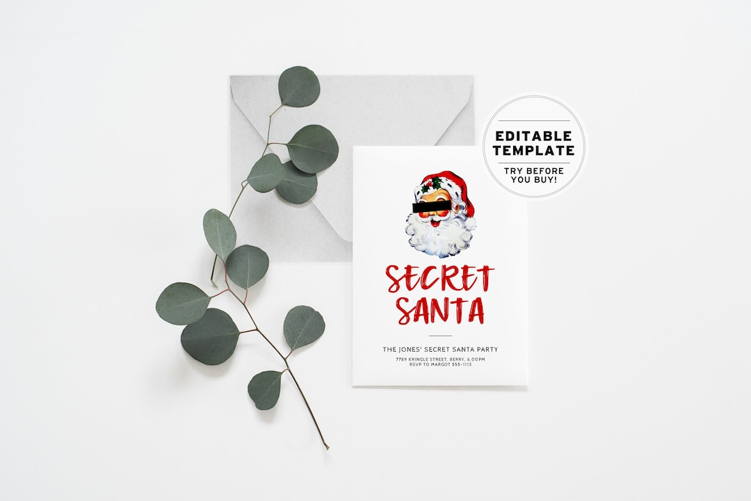 Christmas Secret Santa Party Invitation, Printable, Editable Template ...