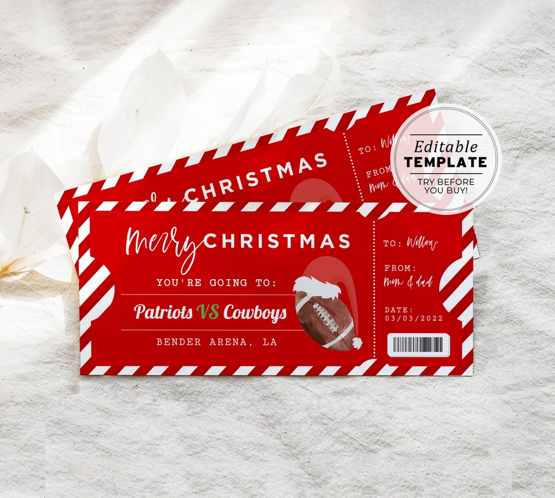 Printable Football Game Ticket Christmas Gift Template, NFL Game Santa ...