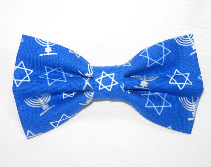 Hanukkah Bow Tie, Star of David on Blue, Pre-tied Bow Tie, Jewish ...