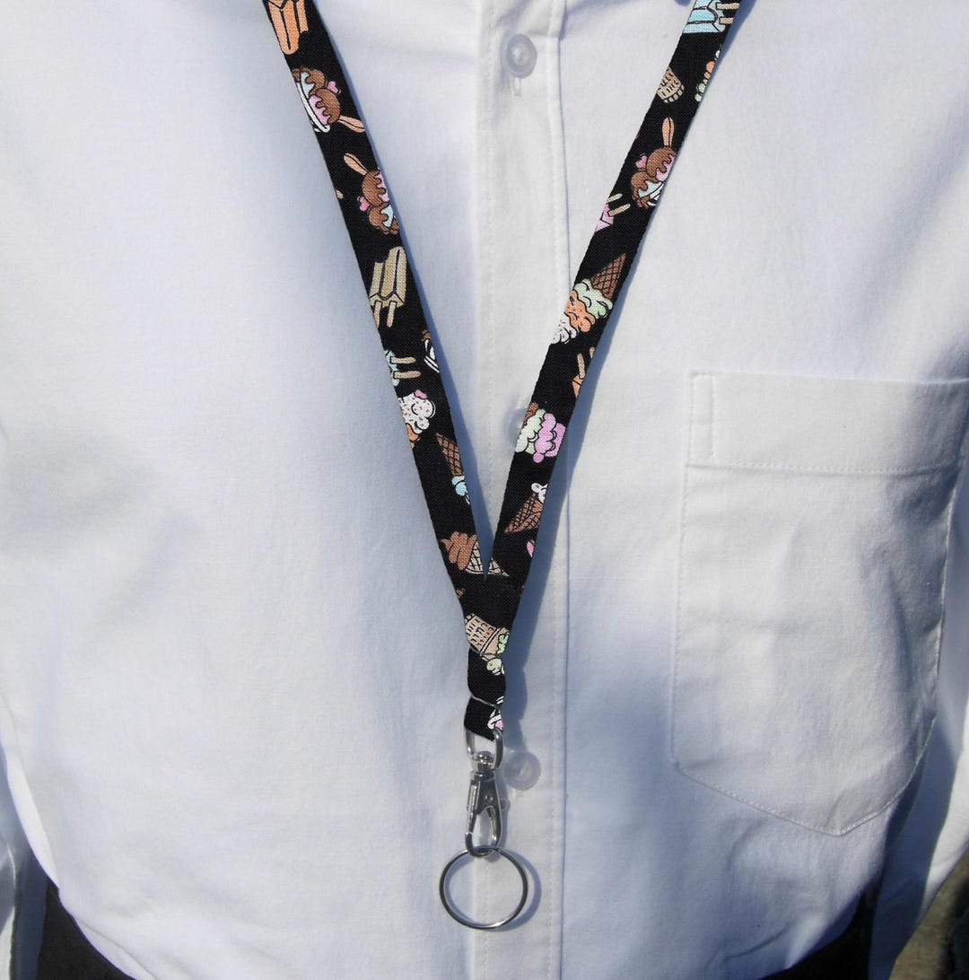 Ice Cream Lanyard, Mini Sweet Treats on Black, Teacher Lanyard, Cell ...