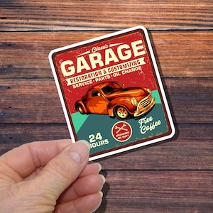 Set of 6 Retro Car Stickers (set 1) Vintage Metal Signs, Custom Hot Rod ...