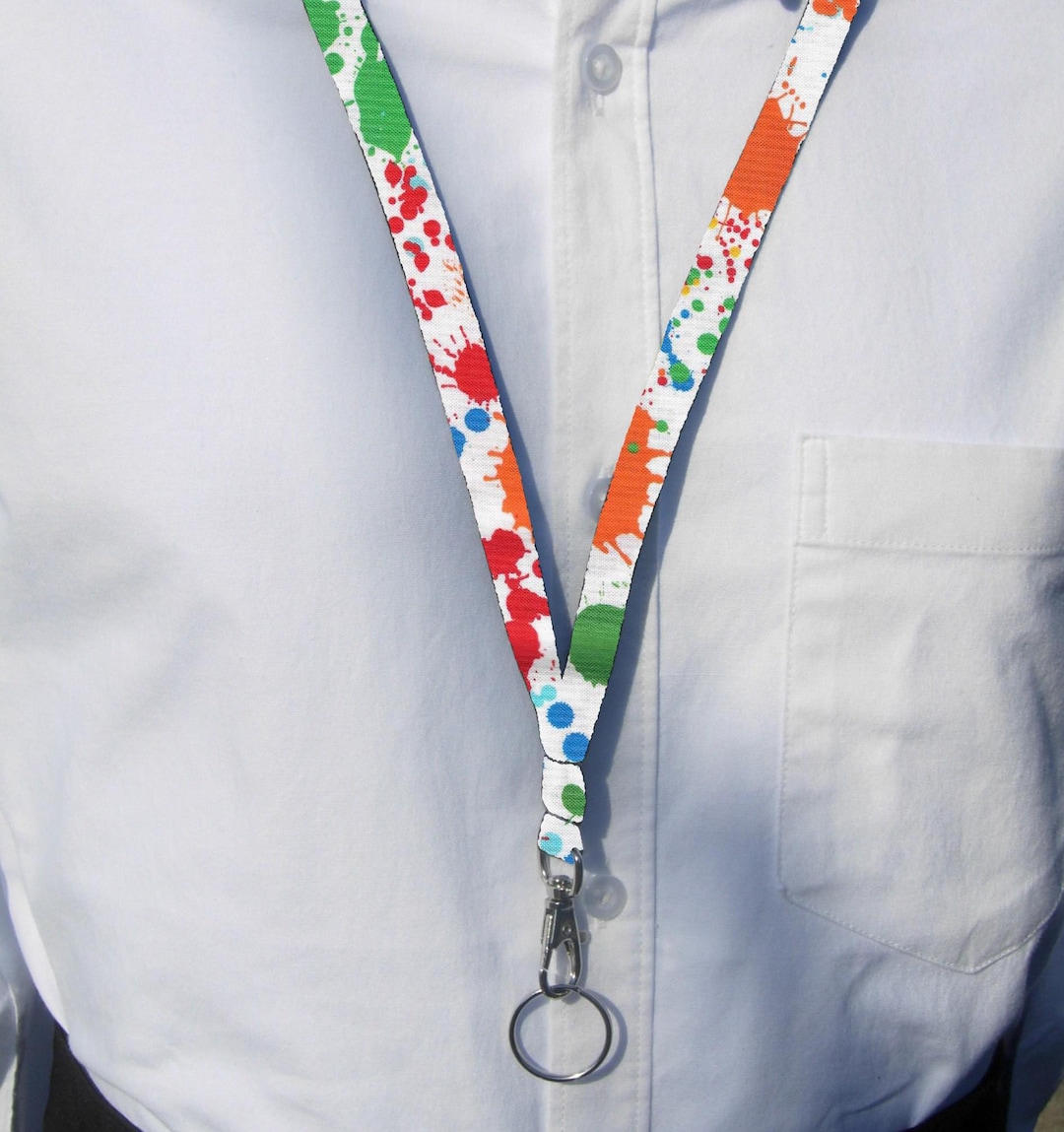Paint Splatter Lanyard, Colorful Splashes on White, Artistic Key Fob ...