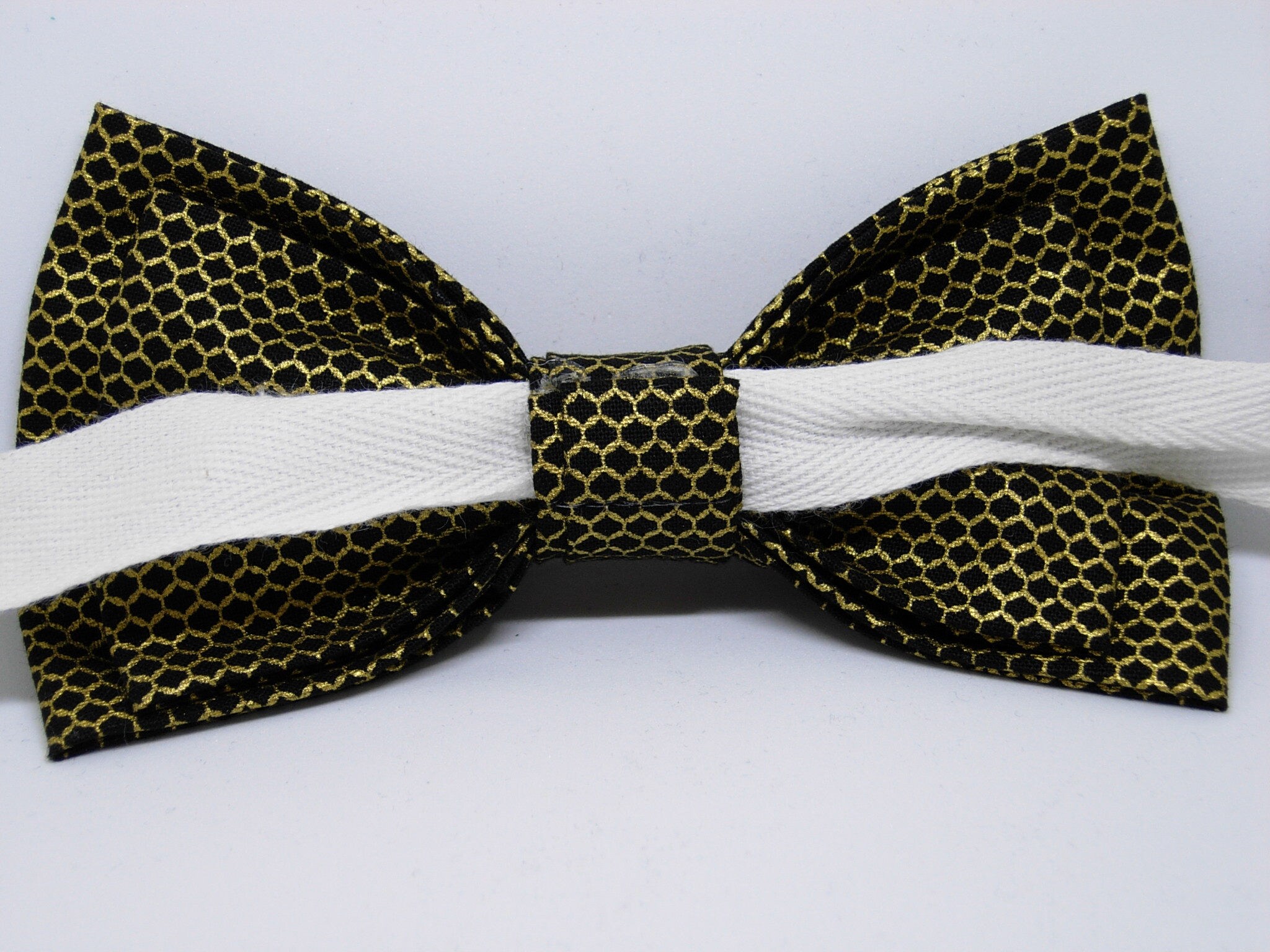 Gold & Black Bow Tie | Metallic Gold Lace Mesh | Pre-tied Bow Tie ...