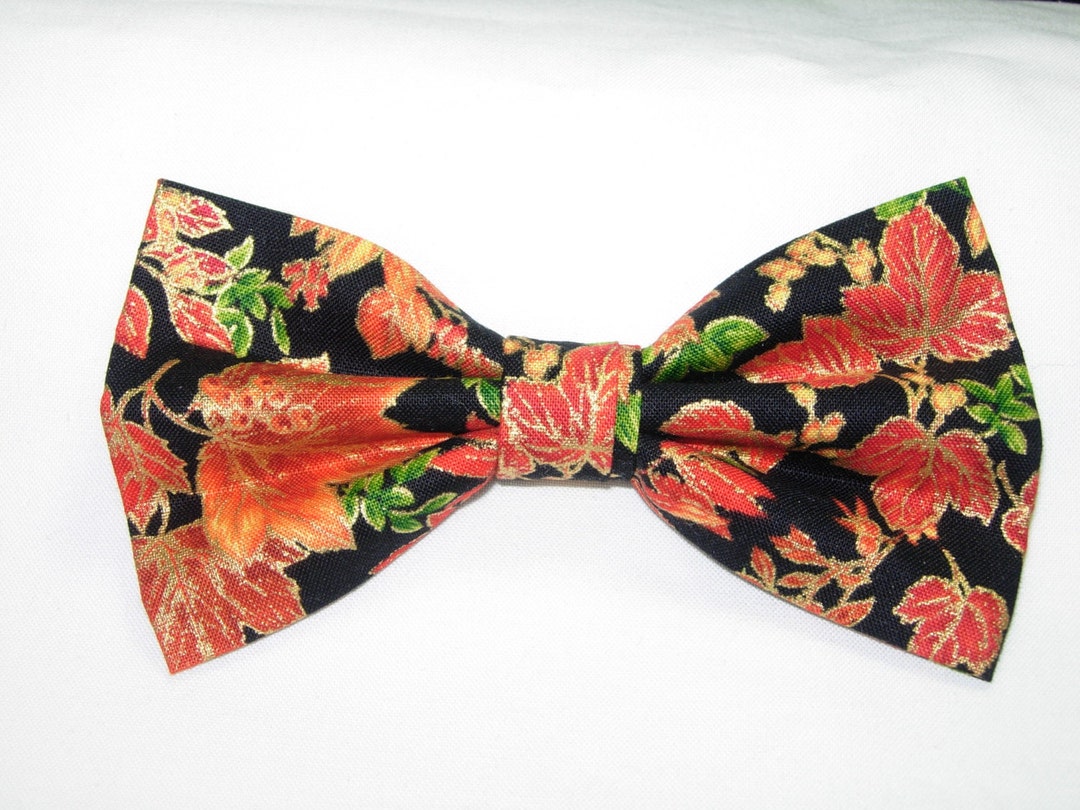 Autumn Leaves Bow Tie, Fall Leaves With Metallic Gold, Pre-tied Bow Tie ...
