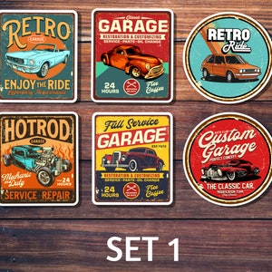 Set of 6 Retro Car Stickers (set 1) Vintage Metal Signs, Custom Hot Rod ...