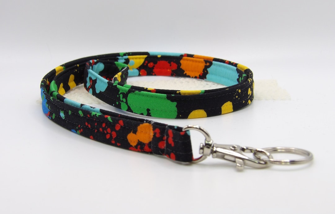 Paint Ball Lanyard, Paint Splatter on Black, Artistic Key Fob, Cell ...