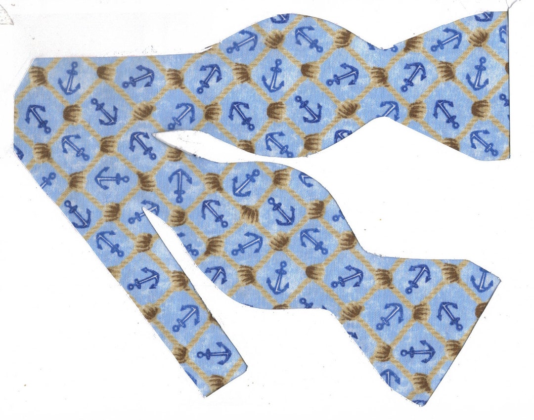 Nautical Bow Ties, Ropes & Anchors on Blue, Self-tie and Pre-tied, Blue ...