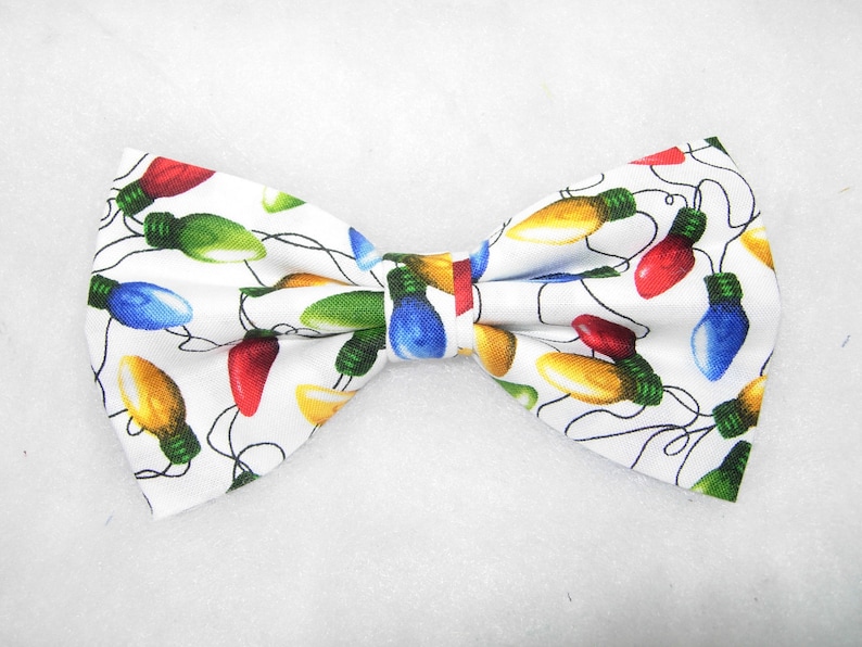 Christmas Bow Tie Colorful String Lights on White Self-tie | Etsy