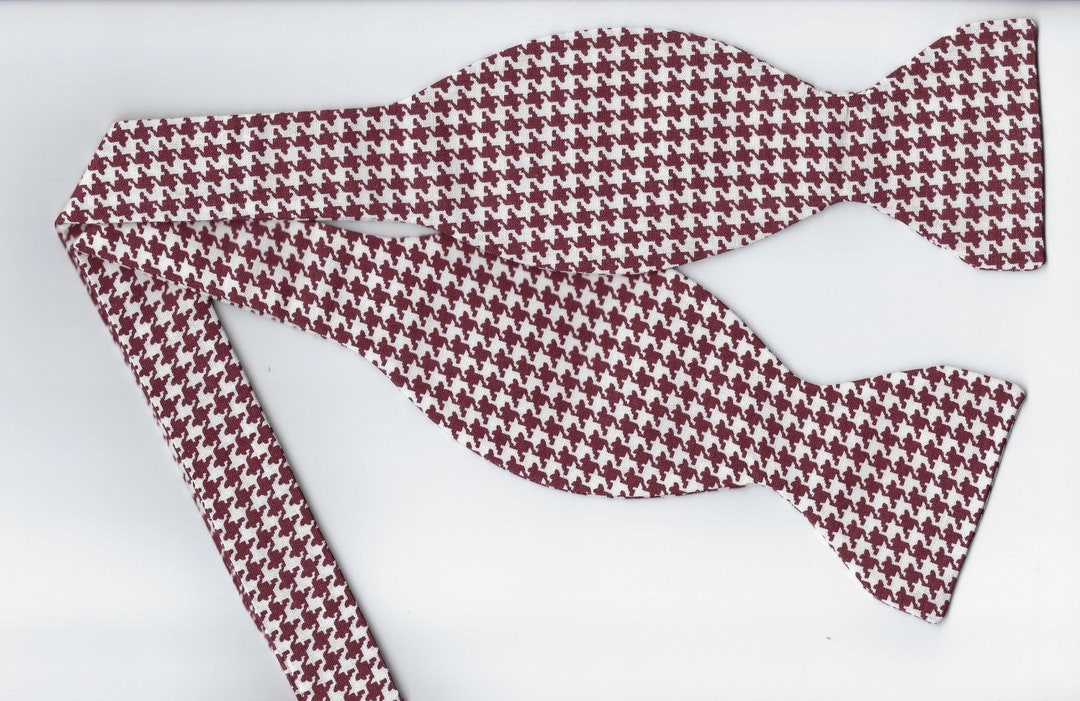 Burgundy Houndstooth Bow Tie, Dark Red & White, Pre-tied Cotton, Men ...
