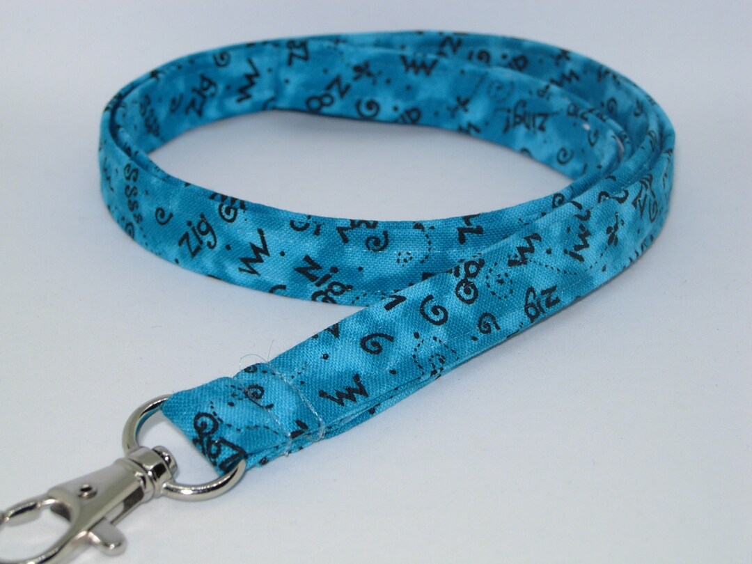 Turquoise Lanyard, Doodles on Blue, Crazy Fun Key Fob, Cell Phone ...
