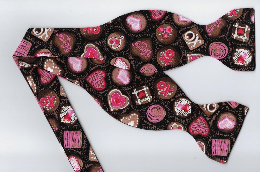 Fancy Chocolates Bow Tie, Decorated Candy, Pink Hearts, Self-tie or Pre ...