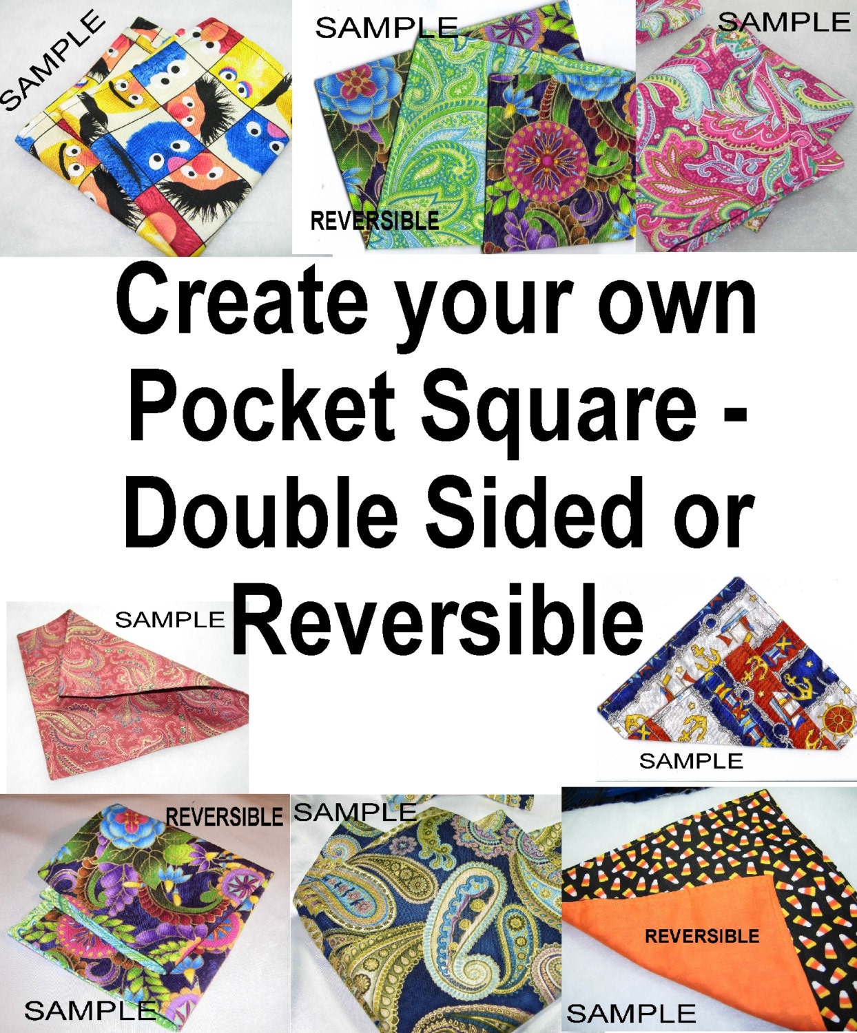 Matching Pocket Square | Double Sided or Reversible | Available in 8"x8 ...