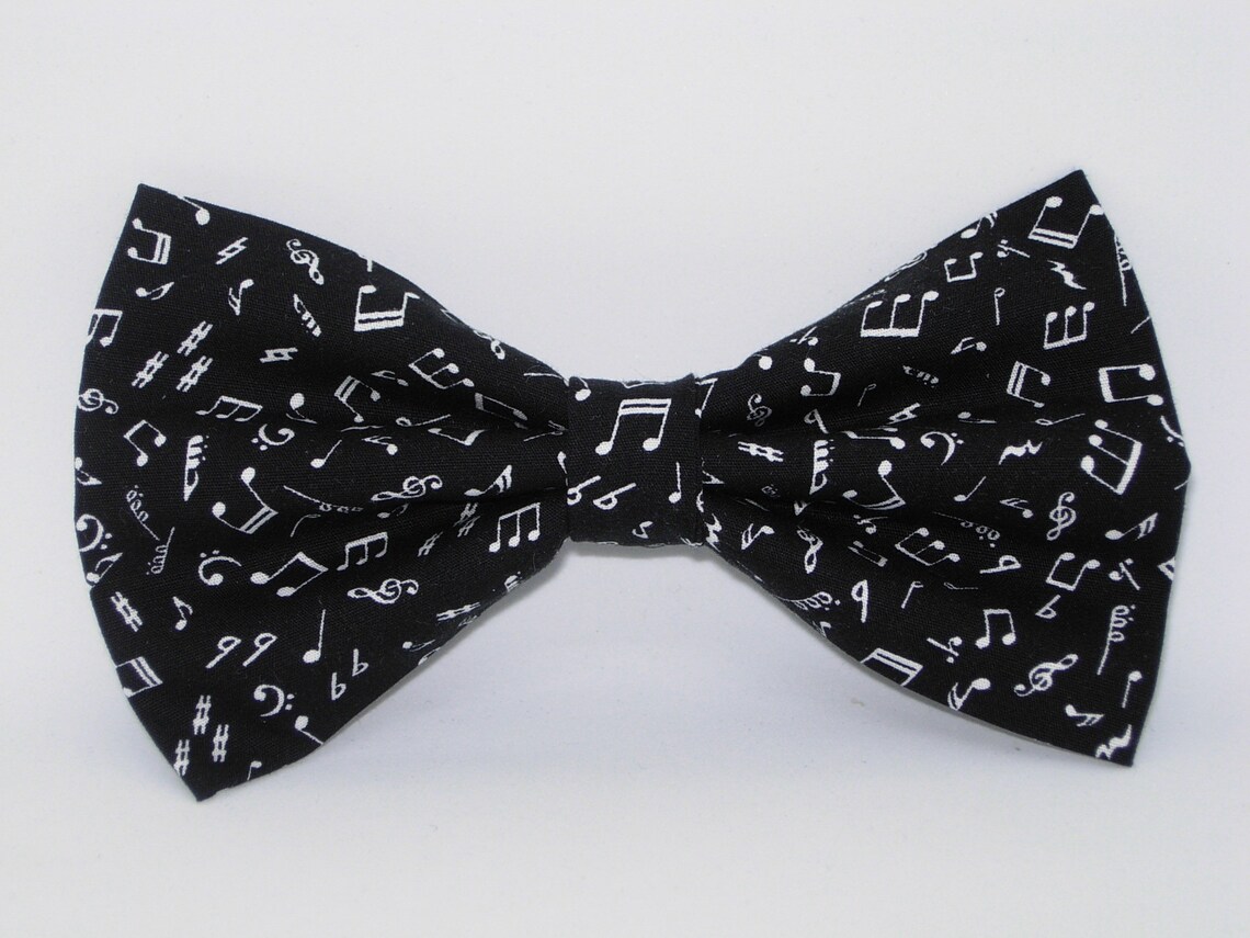 Music Bow Tie, Mini White Musical Notes on Black, Pre-tied Bow Tie ...