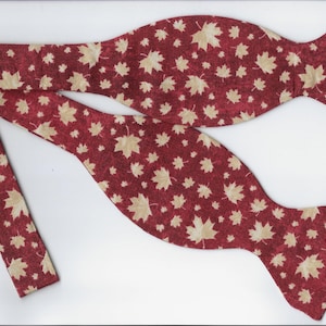 Maple Leaves Bow Tie, Tan Leaves on Dark Red, Self-tie or Pre-tied, Fall Weddings, Bow Tie for ...