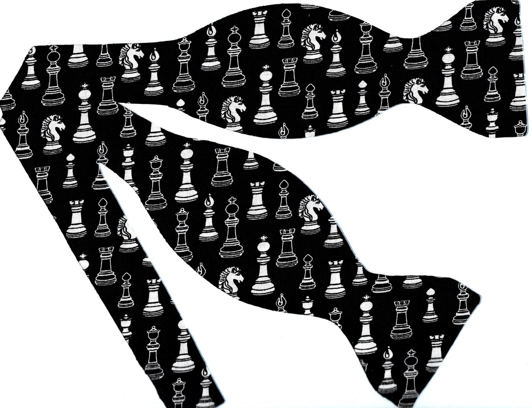 Chess Bow Tie, Chess Pieces on Black, Self-tie or Pre-tied, Chess ...