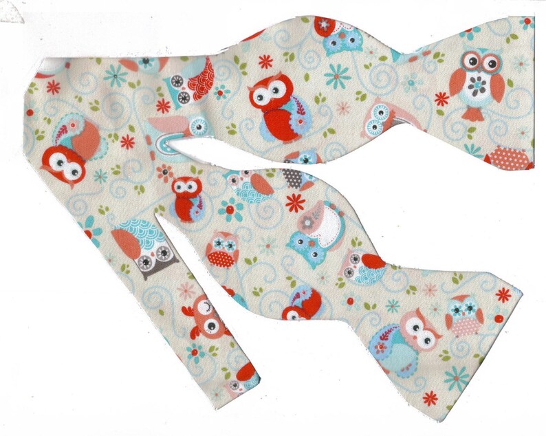 Owl Bow Tie | Red & Blue Owls on White | Self-tie, Pre-tied | Bow Ties ...