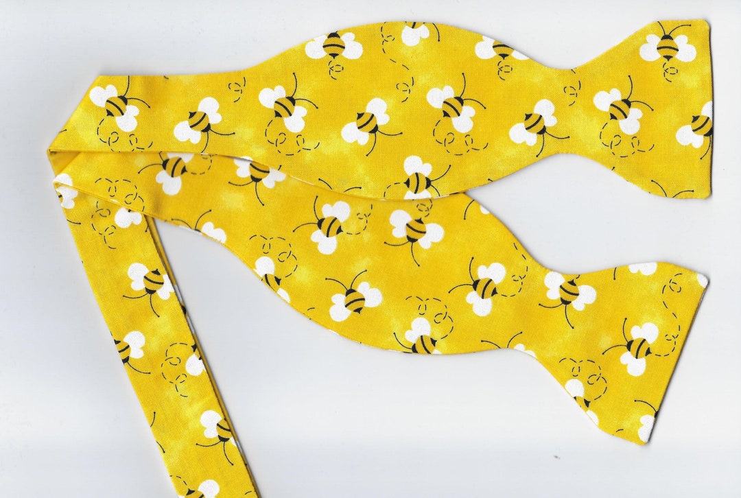 Bee Bow Tie, Honey Bees on Yellow, Bumble Bees, Self-tie, Pre-tied, Bow ...