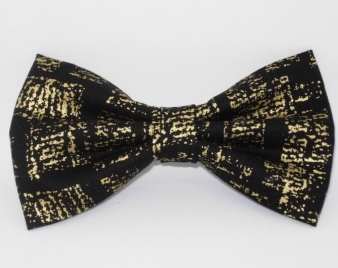 Black & Gold Bow Tie, Gold Splashes on Black, Pre-tied Bow Tie, Metallic Gold Wedding Bow Tie ...