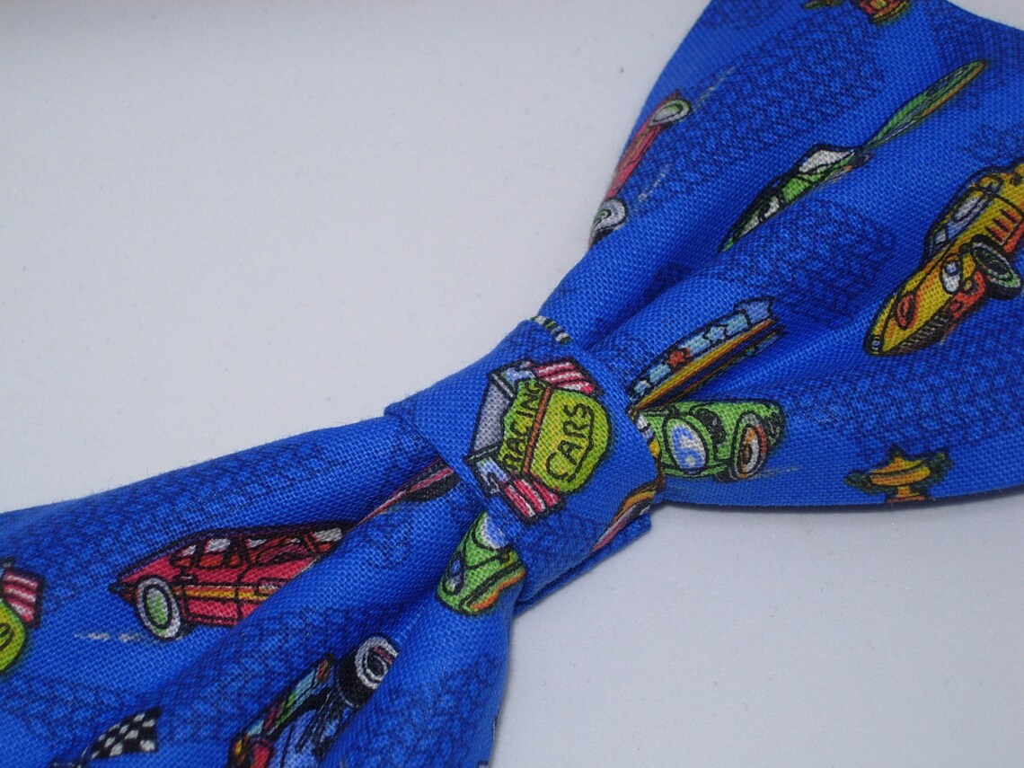 Racing Bow Tie, Mini Race Cars on Blue, Drag Racing, Nascar Driver, Pre ...