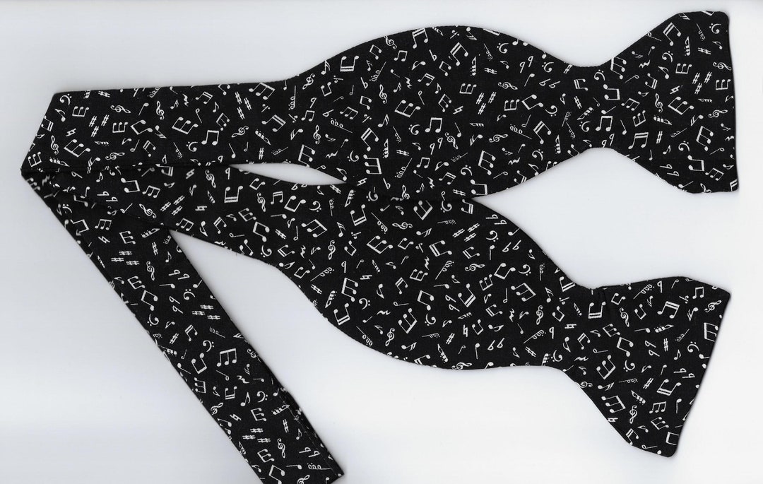 Music Bow Tie, Mini White Musical Notes on Black, Self-tie & Pre-tied ...