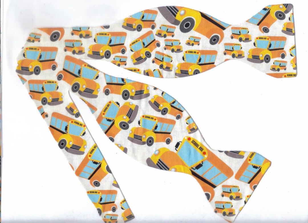 School Bus Bow Tie, Yellow School Buses on Cream, Self-tie or Pre-tied ...