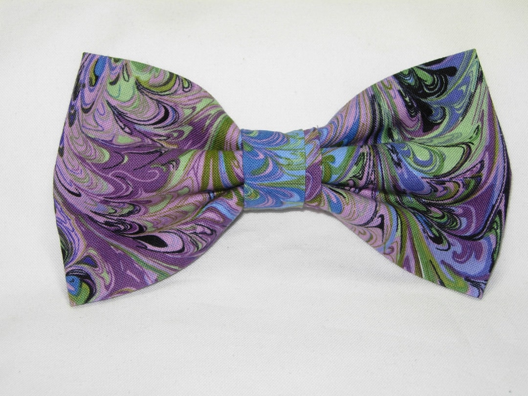 Trendy Purple Bow Tie Lavender, Purple, Green, Blue Abstract Waves Pre ...