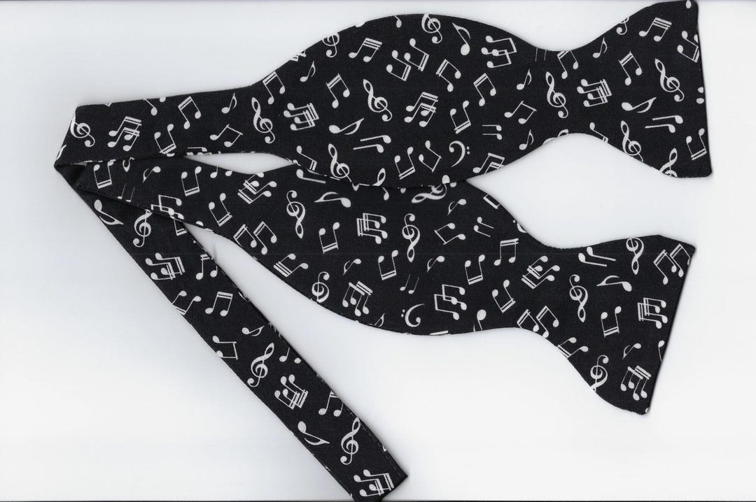 Music Bow Tie, White Musical Notes on Black, Self-tie & Pre-tied ...