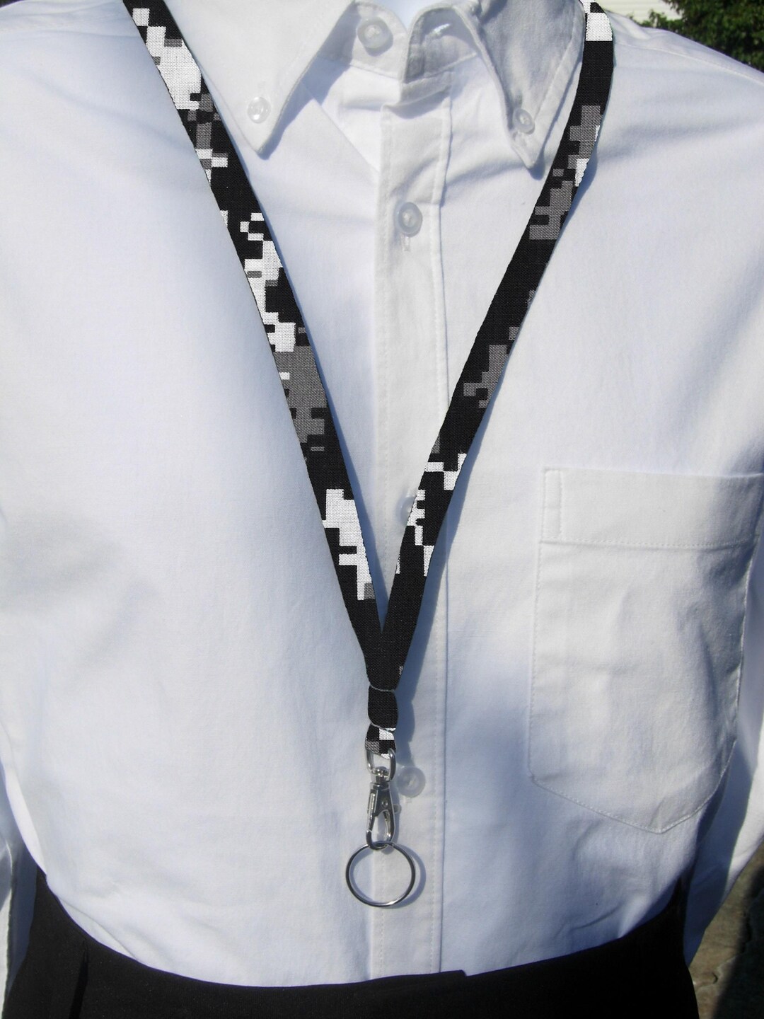 Digital Camo Lanyard, White & Black Camo, Urban Camo Key Fob, Gift for ...