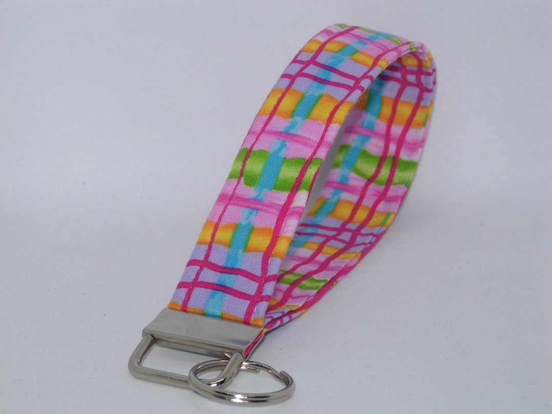 Neon Plaid Key Fob, Purple Pink Green Gold Plaid, Art Teacher Lanyard ...