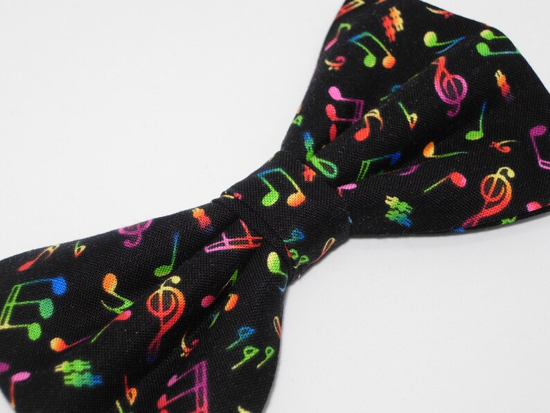 Music Bow Tie, Neon Color Musical Notes on Black, Self-tie & Pre-tied ...