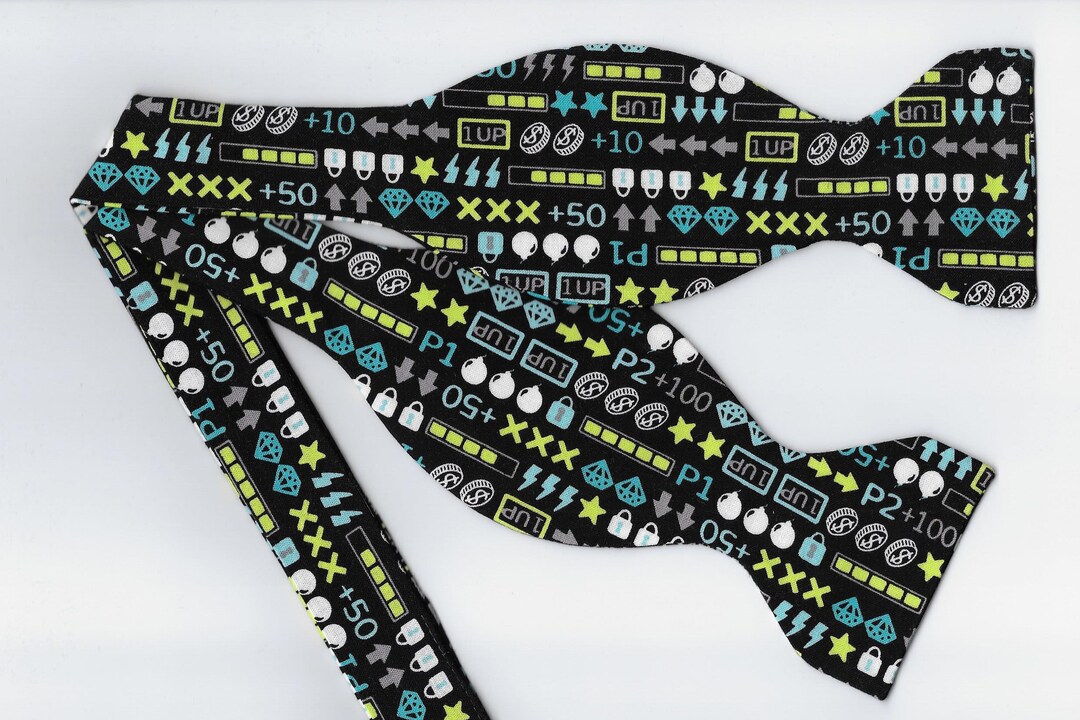 Gamer Bow Tie Video Game Icons on Black Self-tie or Pre-tied Video Game ...
