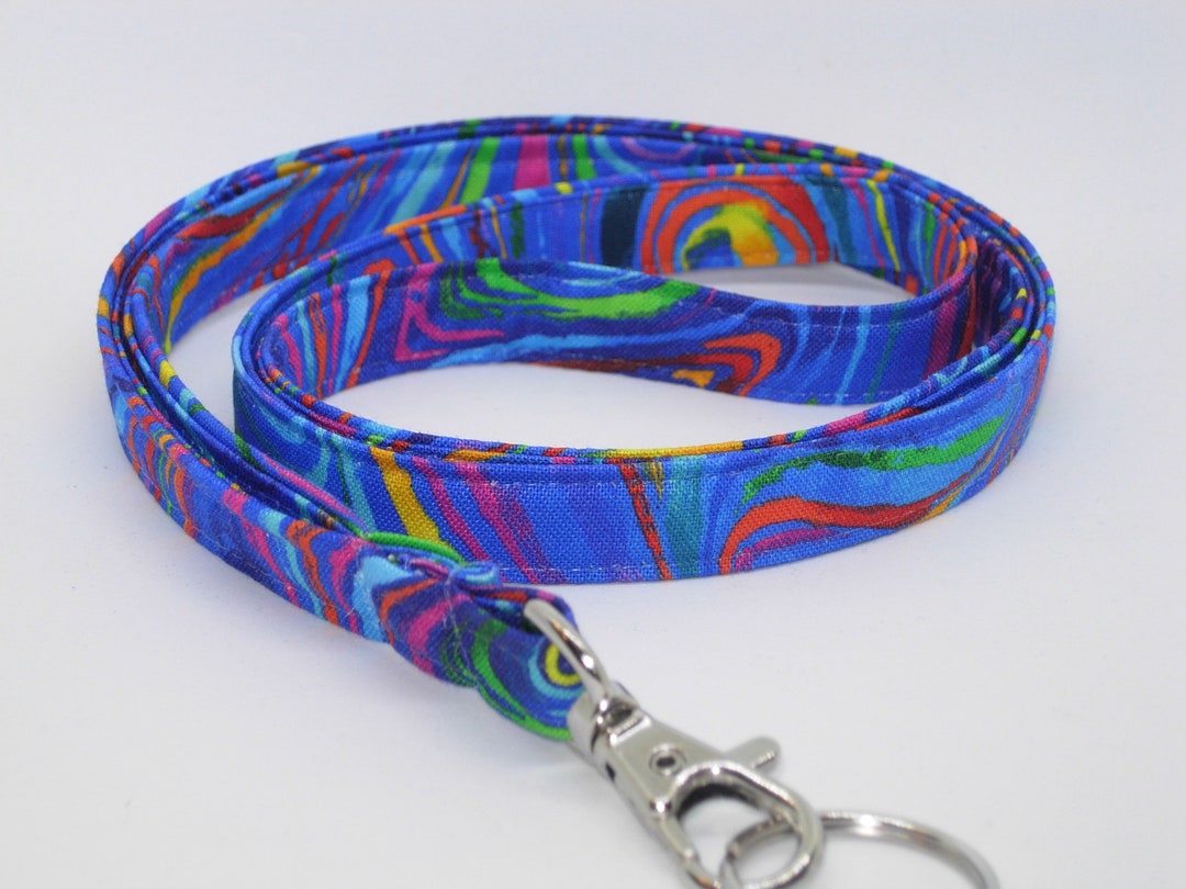 Trendy Lanyard, Abstract Swirls on Blue, Retro 60's 70's Key Fob, Cell ...