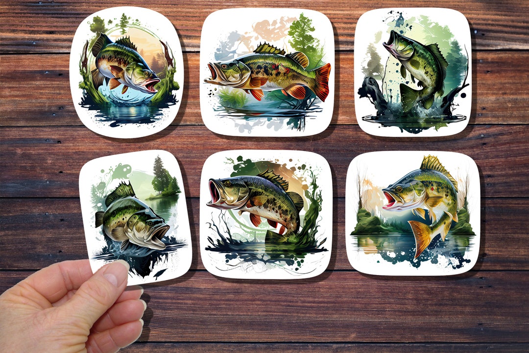 Set of 6 Bass Fish Stickers, Lake Fishing, Detailed Graphic Truck Decal ...