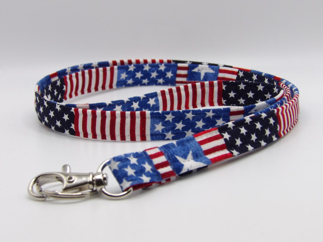 Stars & Stripes Lanyard, Red White Blue Patchwork , 4th of July Key Fob ...