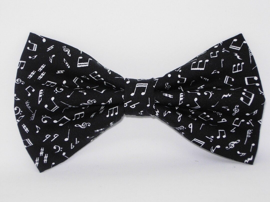 Music Bow Tie, Mini White Musical Notes on Black, Pre-tied Bow Tie ...