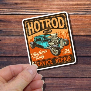 Set of 6 Retro Car Stickers (set 1) Vintage Metal Signs, Custom Hot Rod ...