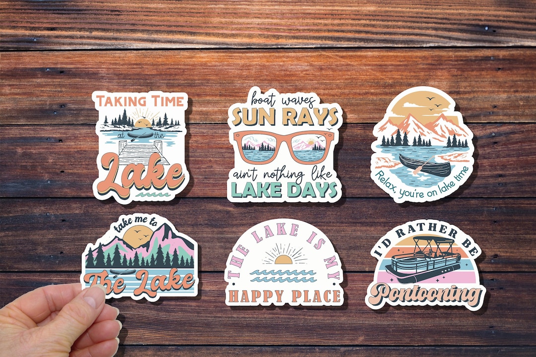 Set of 6 Lake Life Stickers, Happy Place, Relax Lake Time, Pontooning ...