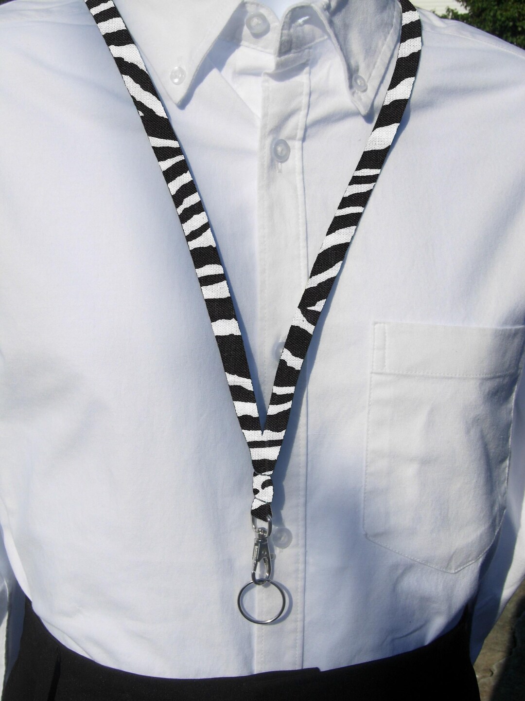 Zebra Print Lanyard, Black & White Stripes, Key Fob, Cell Phone ...