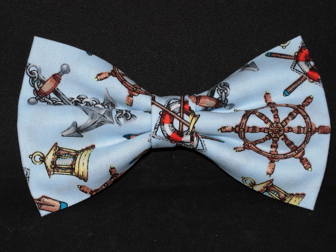 Nautical Bow Tie, Anchors, Ship Wheels, Light Blue Bow Tie, Pre-tied ...