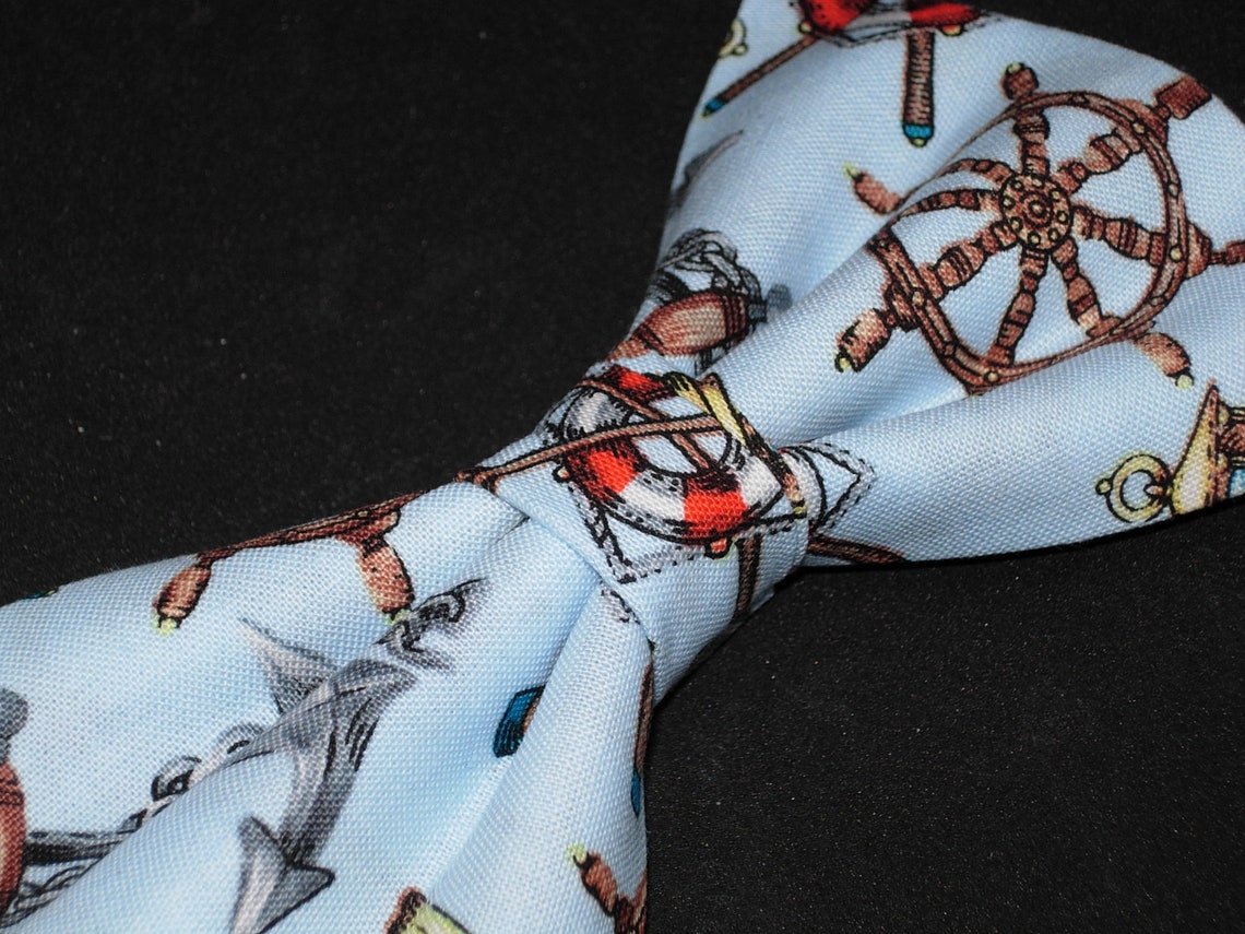 Nautical Bow Tie, Anchors, Ship Wheels, Light Blue Bow Tie, Pre-tied ...