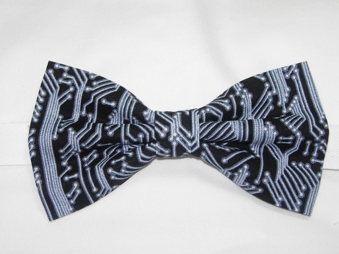 Computer Geek Bow Tie, Silver PC Circuit Board on Black, Pre-tied Bow ...
