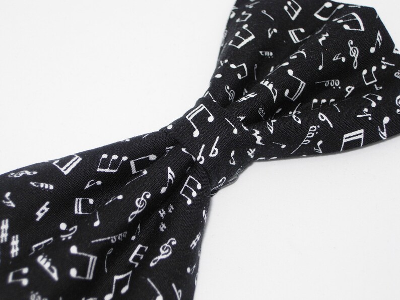 Music Bow Tie, Mini White Musical Notes on Black, Pre-tied Bow Tie ...